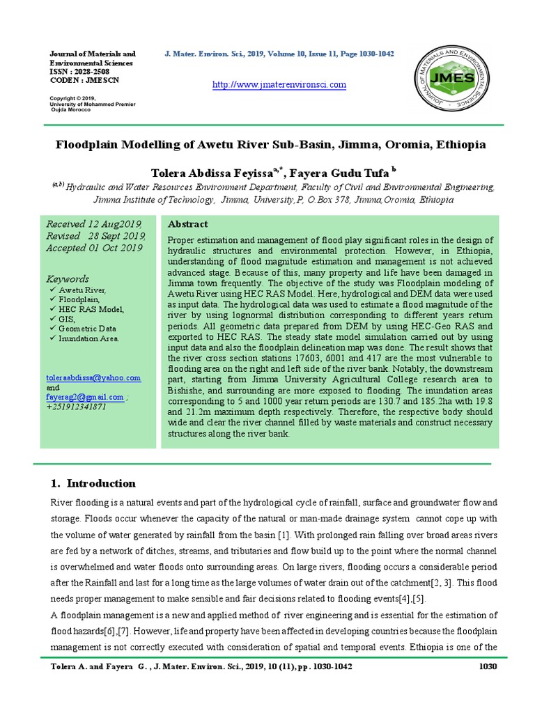 Floodplain Modelling of Awetu River Sub-Basin, Jimma, Oromia, Ethiopia ...