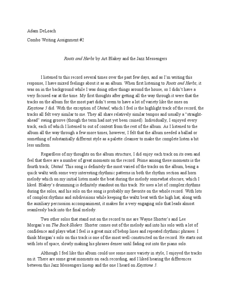 Adam DeLoach - Roots and Herbs Response | PDF | Rhythm | Albums