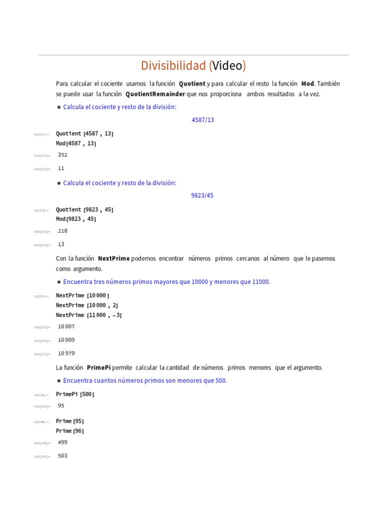 Wolfram Mathematica. 04 Divisibilidad | PDF | División (Matemáticas ...