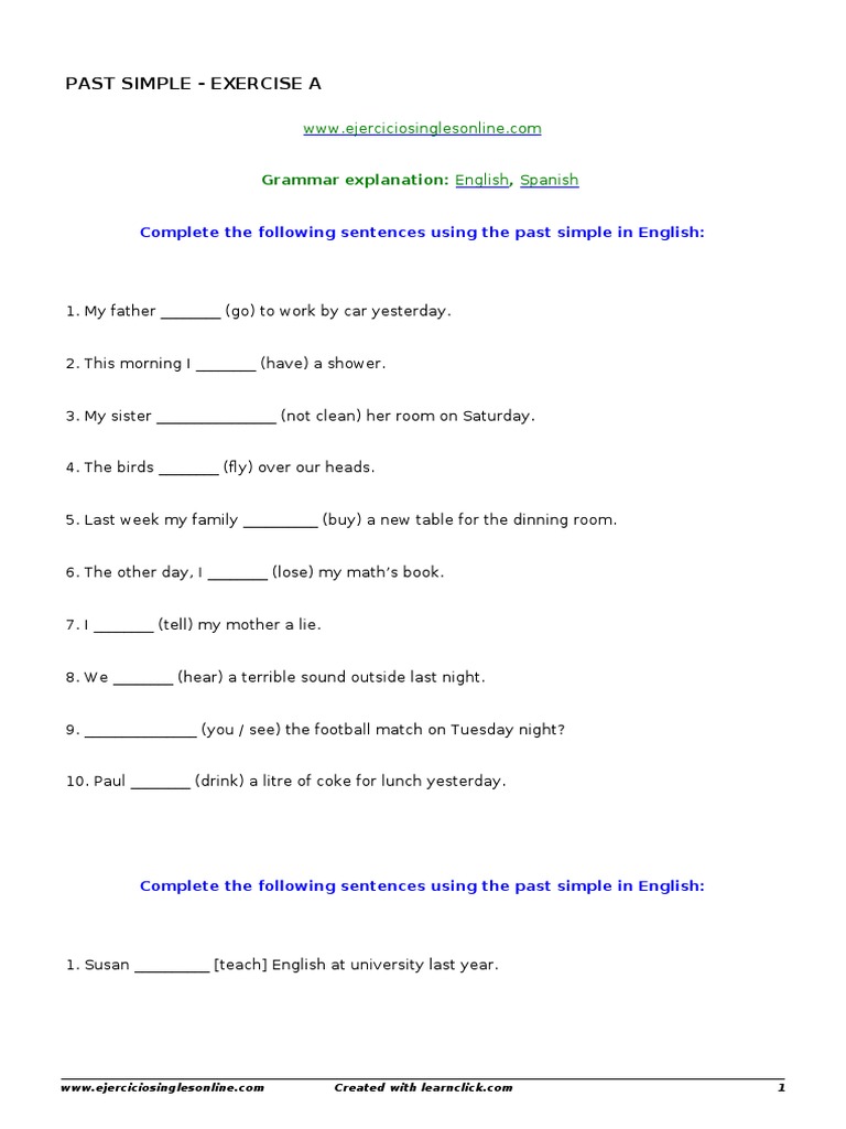Past Simple - Exercise A | PDF