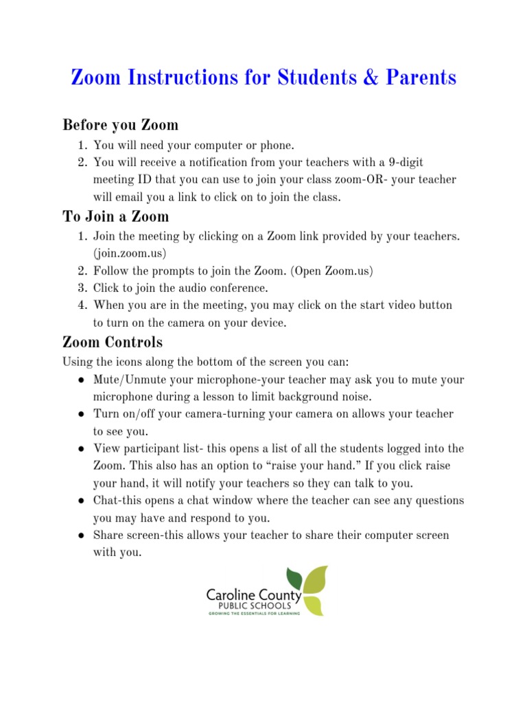 Zoom Directions-Parents | PDF