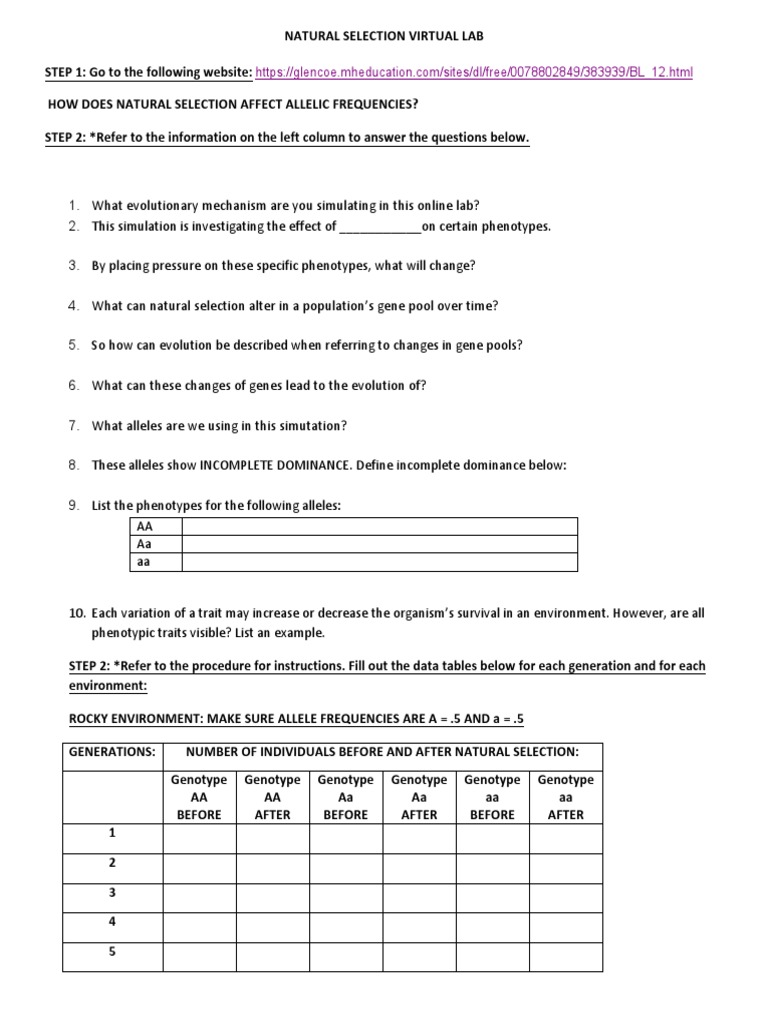 Natural Selection Virtual Lab PDF | Download Free PDF | Genotype ...