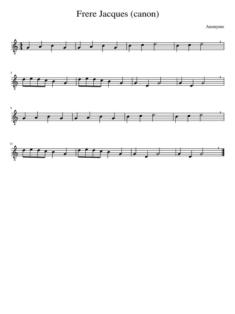 A Musical Analysis and Notation of the French Canon 'Frère Jacques' | PDF