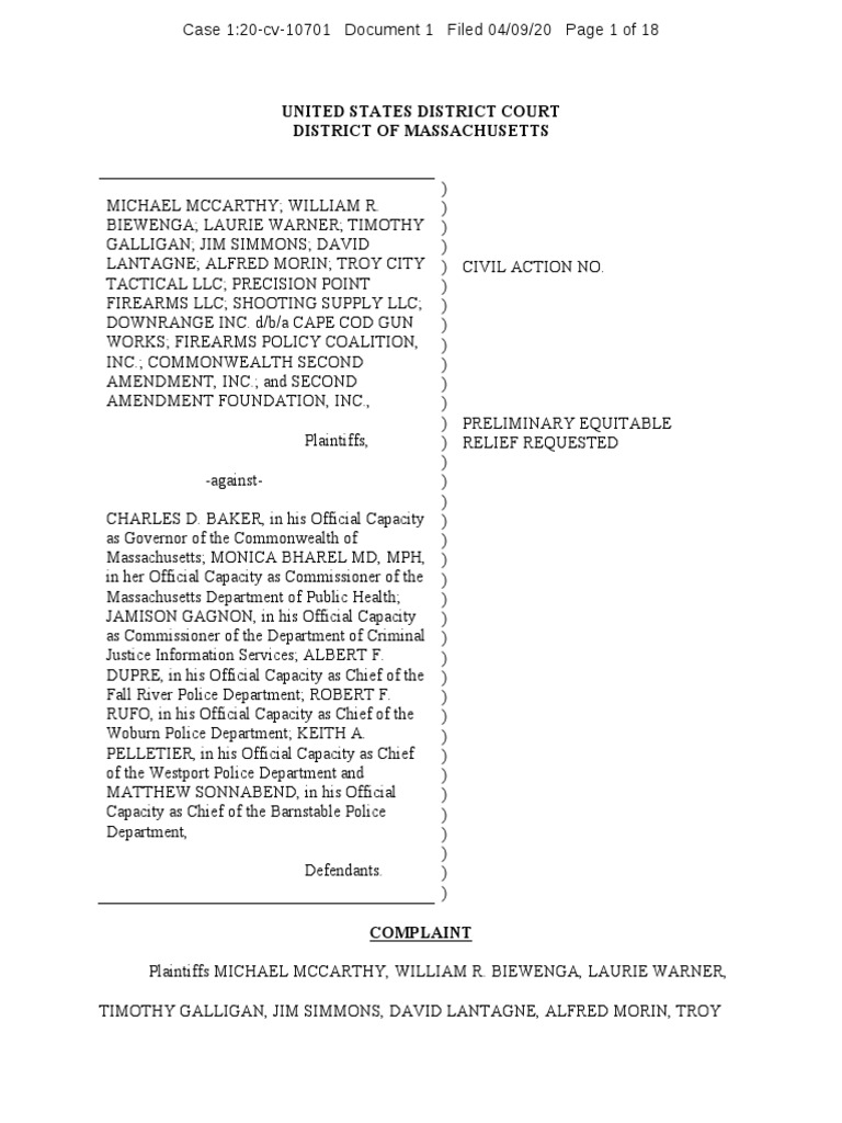 LAWSUIT v. MASSACHUSETTS | PDF | District Of Columbia V. Heller ...