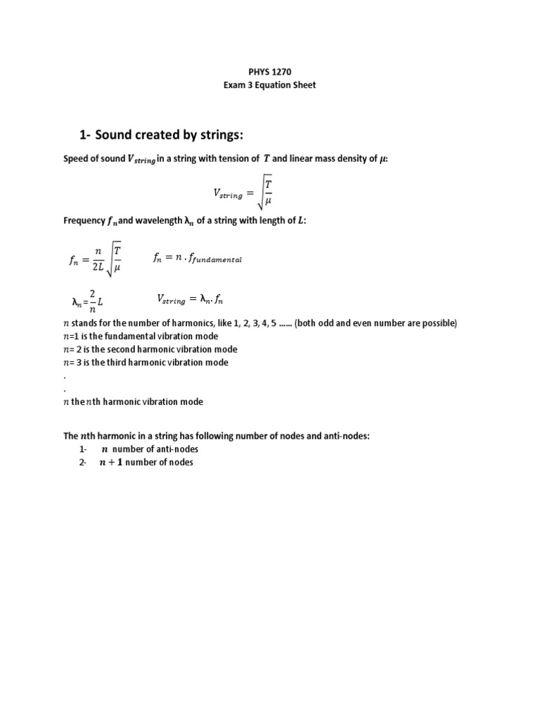 Exam 3 Equation Sheet | PDF | Normal Mode | Harmonic