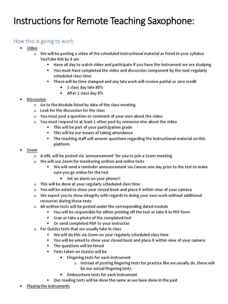 Instructions For Remote Teaching Saxophone | PDF | Saxophone | Tenor ...