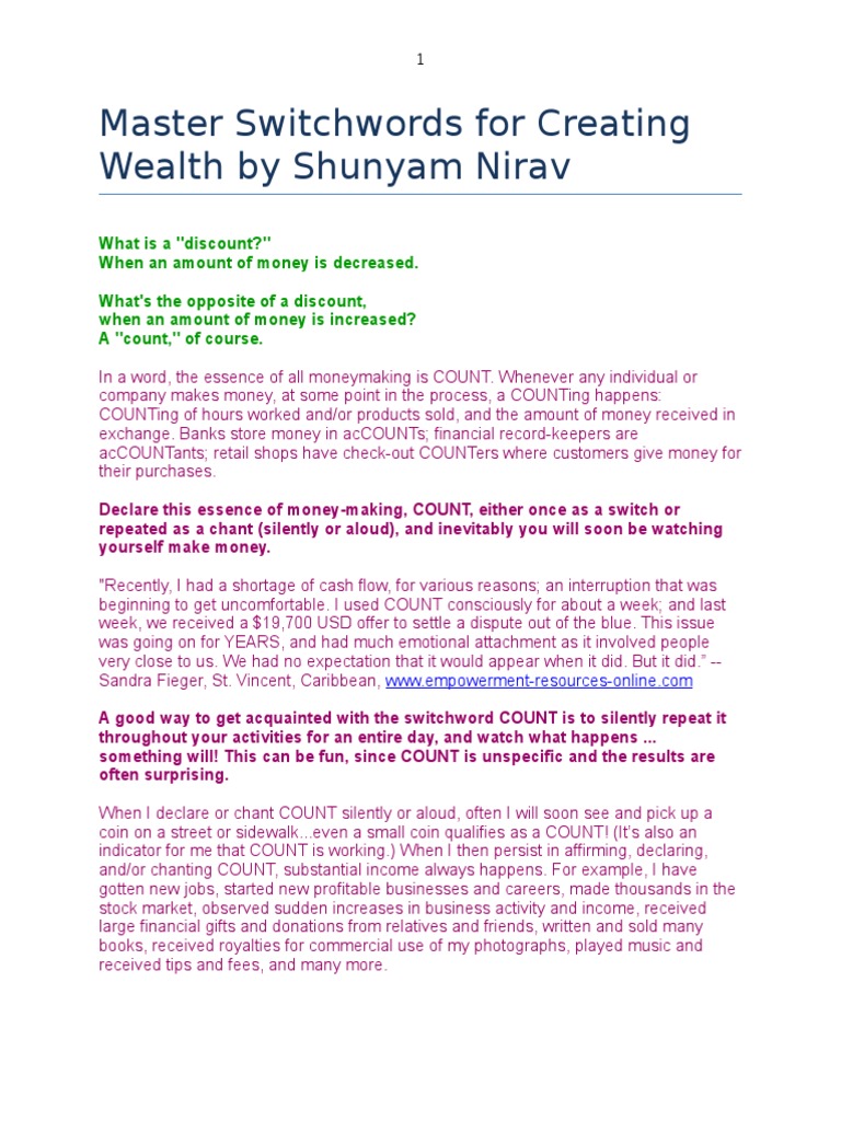 Master Switchwords For Creating Wealth by Shunyam Nirav PDF | PDF | Money | Debt