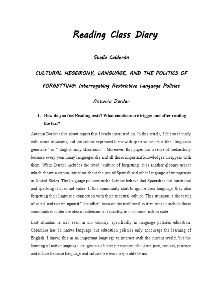 Reading Class Diary | PDF | English Language | Communication