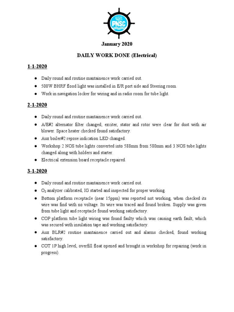 Daily Work Done (JANUARY 2019) | PDF | Vacuum Tube | Electric Power