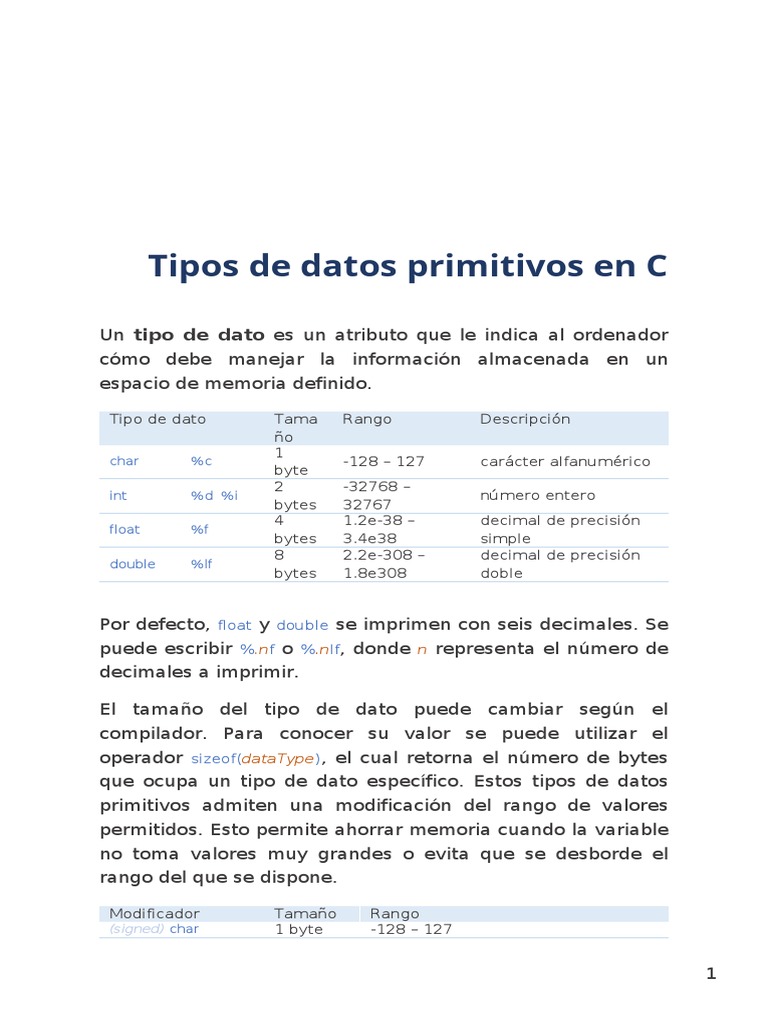 Tipos de Datos Primitivos | PDF | Variable (informática) | Tipo de datos