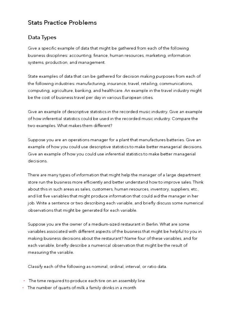 Stats Practice Problems | PDF | Business