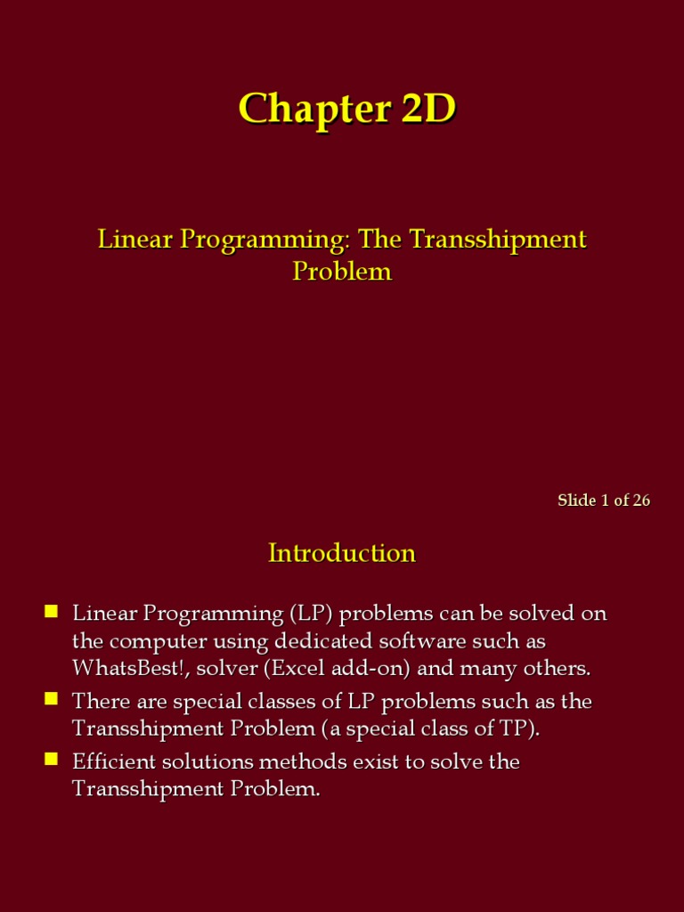 Introduction To LP - Transshipment Problem | PDF | Linear Programming | Microsoft Excel