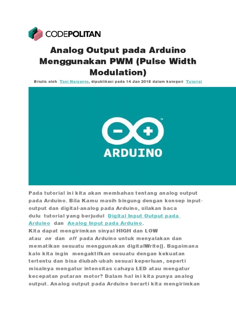 Analog Output Pada Arduino Menggunakan PWM (Pulse Width Modulation) | PDF