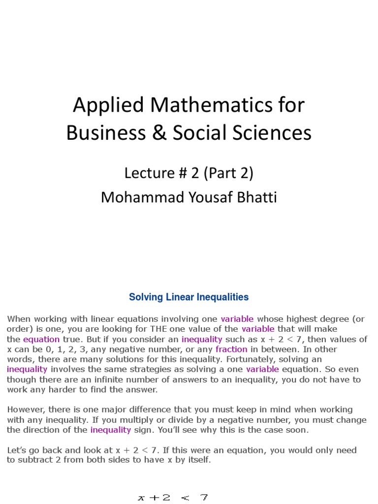 Applied Mathematics For Business & Social Sciences: Lecture # 2 (Part 2 ...