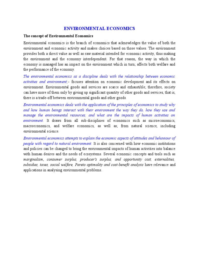 The Concept of Environmental Economics | PDF