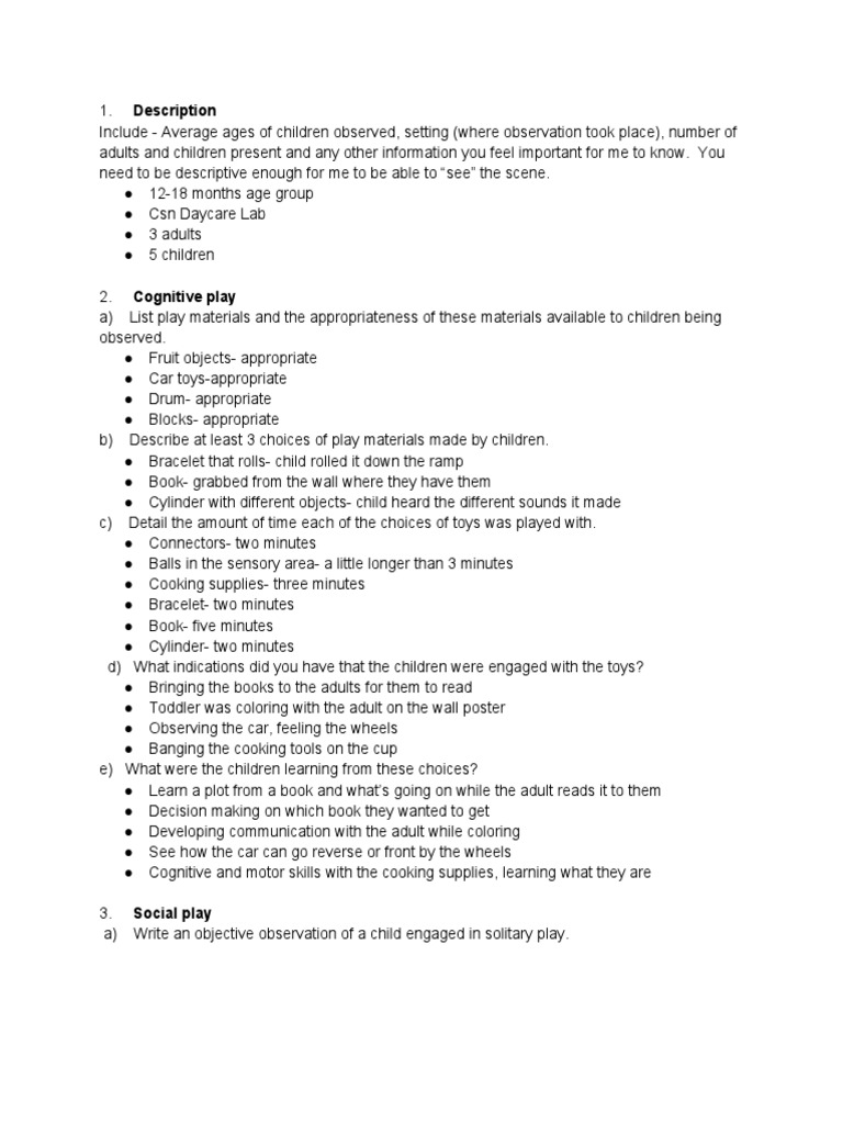 Play Observation | PDF | Toddler | Learning