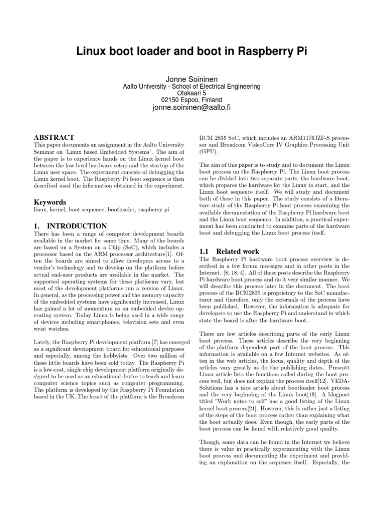 Linux Boot Loader And Boot In Raspberry Pi Jonne Soininen Pdf