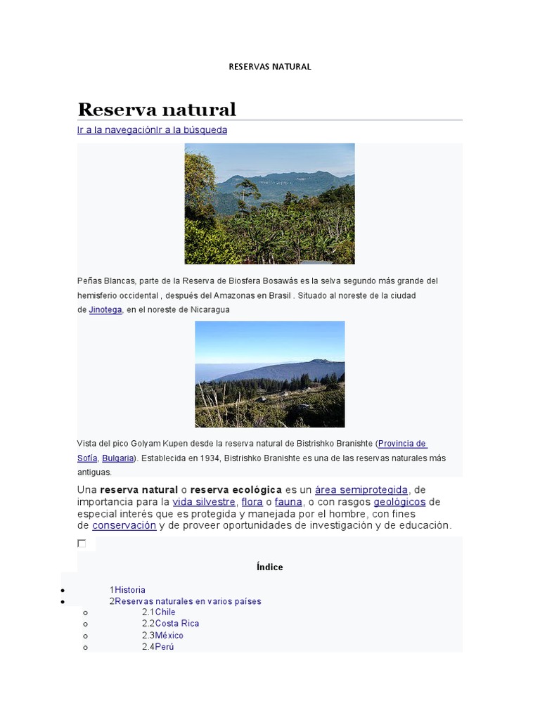 Importancia de las Reservas Naturales | PDF | Habitat | Manejo de ...