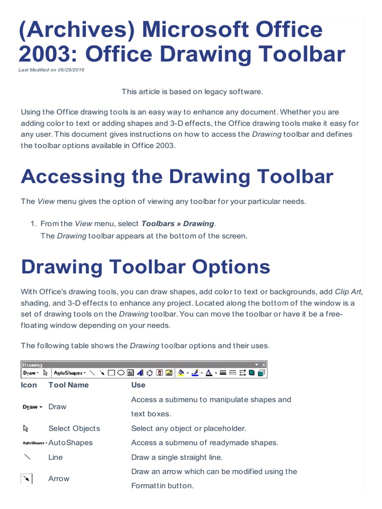 (Archives) Microsoft Office 2003: Office Drawing Toolbar | PDF ...