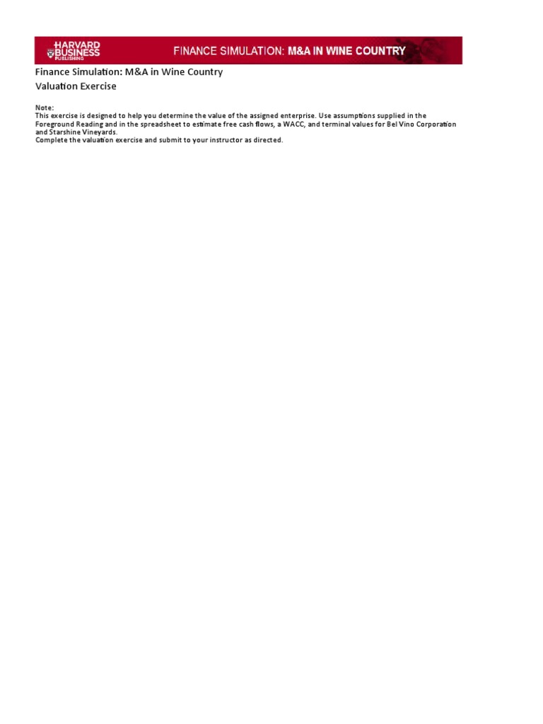 Finance Simulation: M&A in Wine Country Valuation Exercise | Download ...