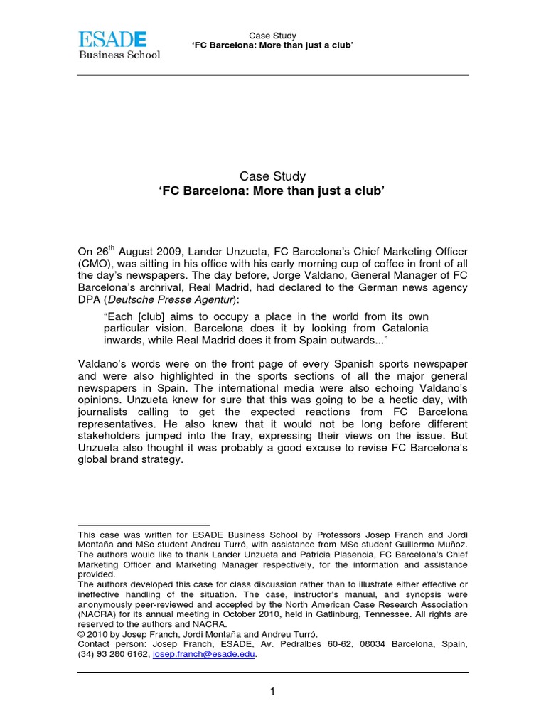 Case Study FC Barcelona - More Than Just A Club | PDF | La Liga | Fc ...