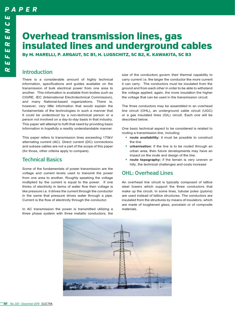 Overhead Transmission Lines, Gas Insulated Lines and Underground Cables ...