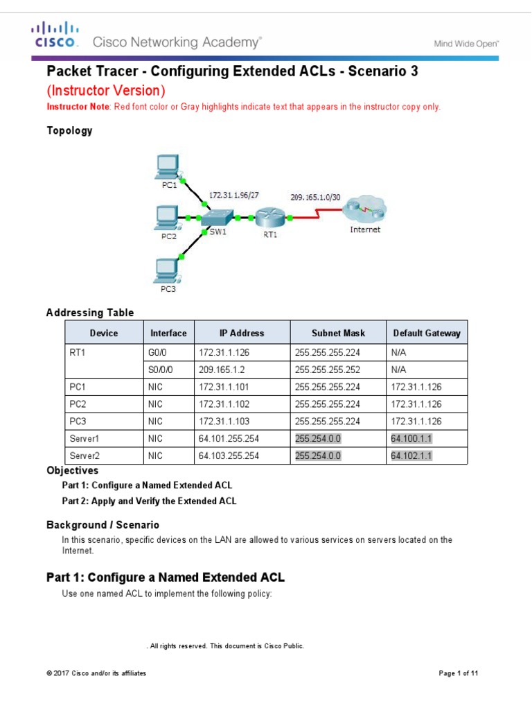4.2.2.12 Packet Tracer - Configuring Extended ACLs Scenario 3 - ILM | PDF | Ip Address | File ...