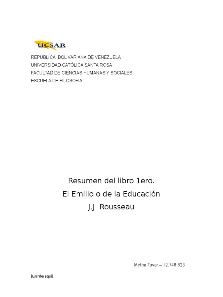 Resumen del Libro 1 de "El Emilio" | PDF | Emile, o sobre educación ...