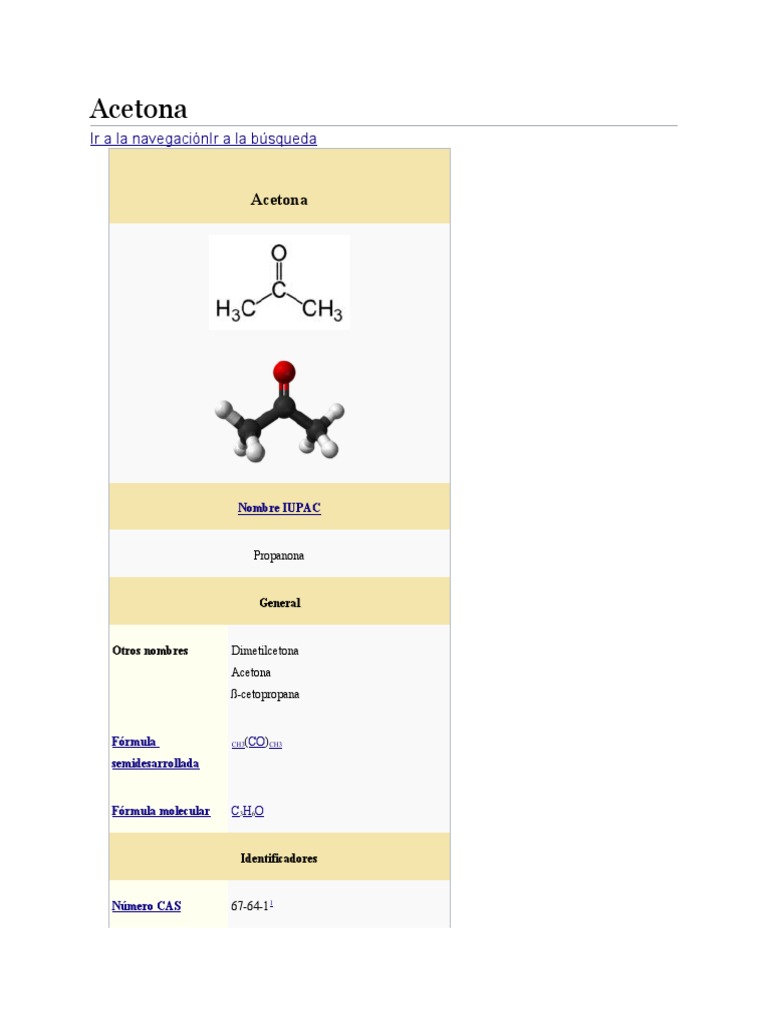 Fórmula y propiedades de la acetona | PDF | Química | Compuestos químicos
