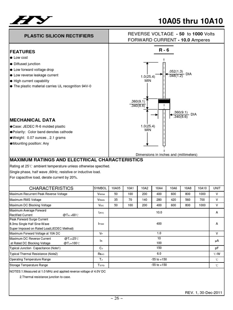 10A05 Thru 10A10: REVERSE VOLTAGE - 50 To 1000 Volts FORWARD CURRENT ...