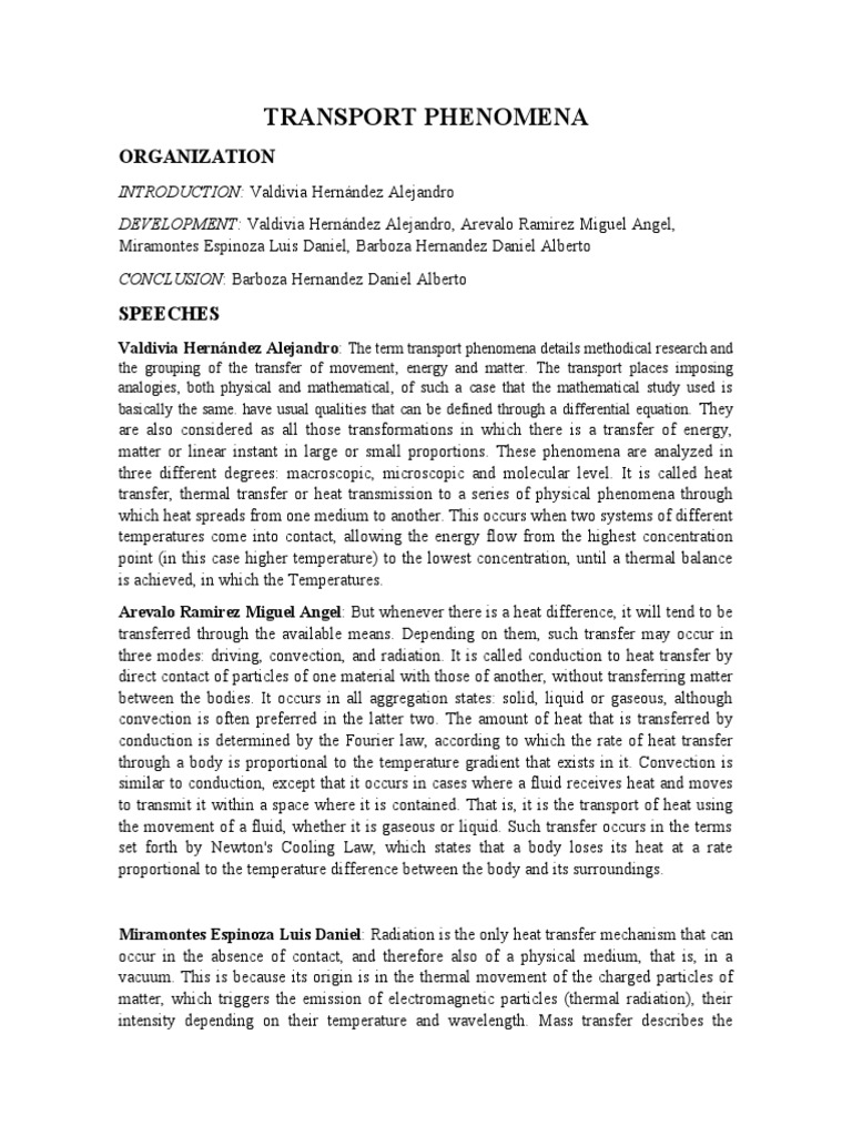 Transport Phenomena: Organization | PDF | Transport Phenomena | Heat ...