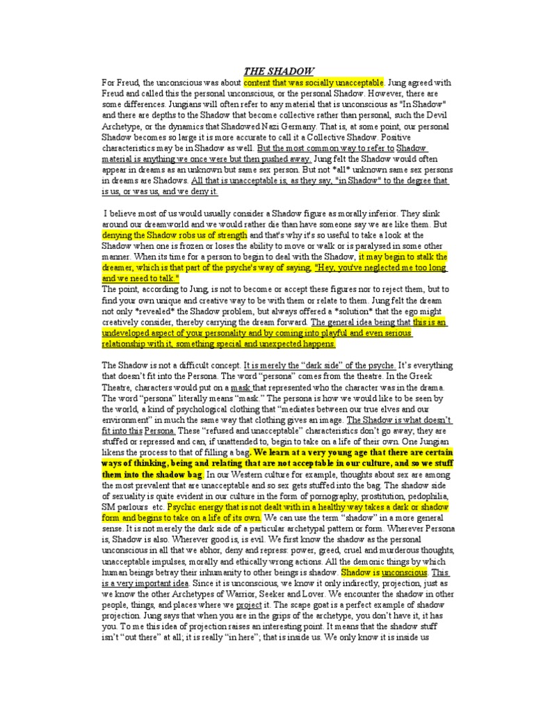 Carl Jungs Shadow Concept - Notes On Con | PDF | Shadow (Psychology ...