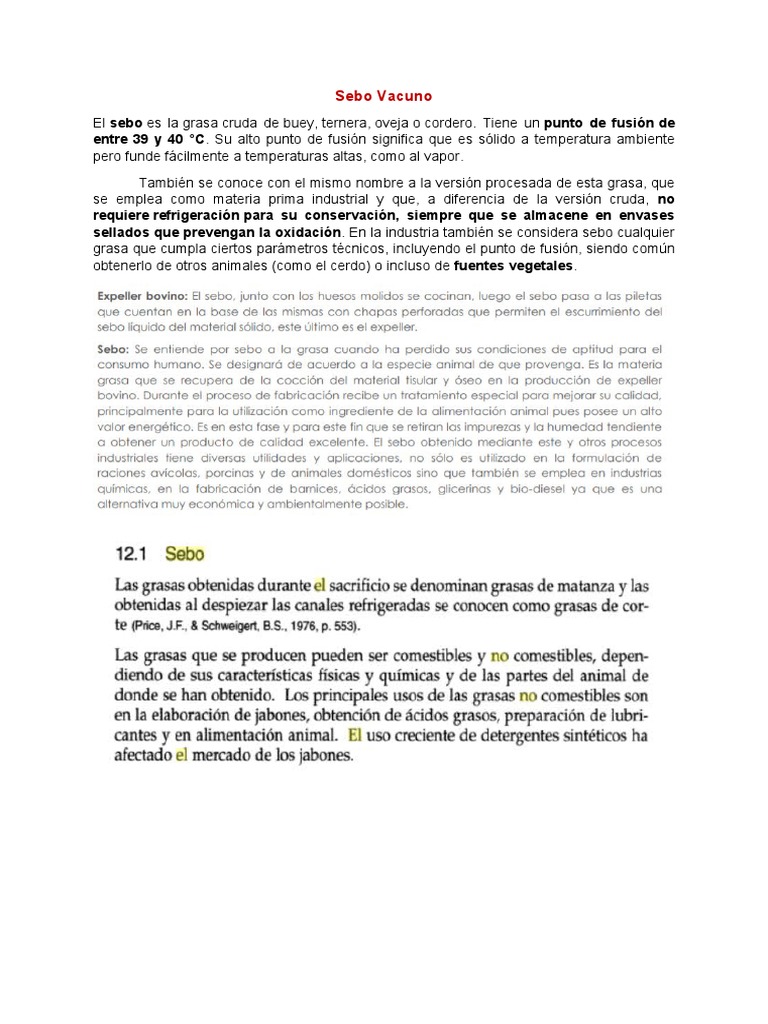 Proceso y Usos del Sebo Vacuno | PDF | Industria de alimentos | Cocinando