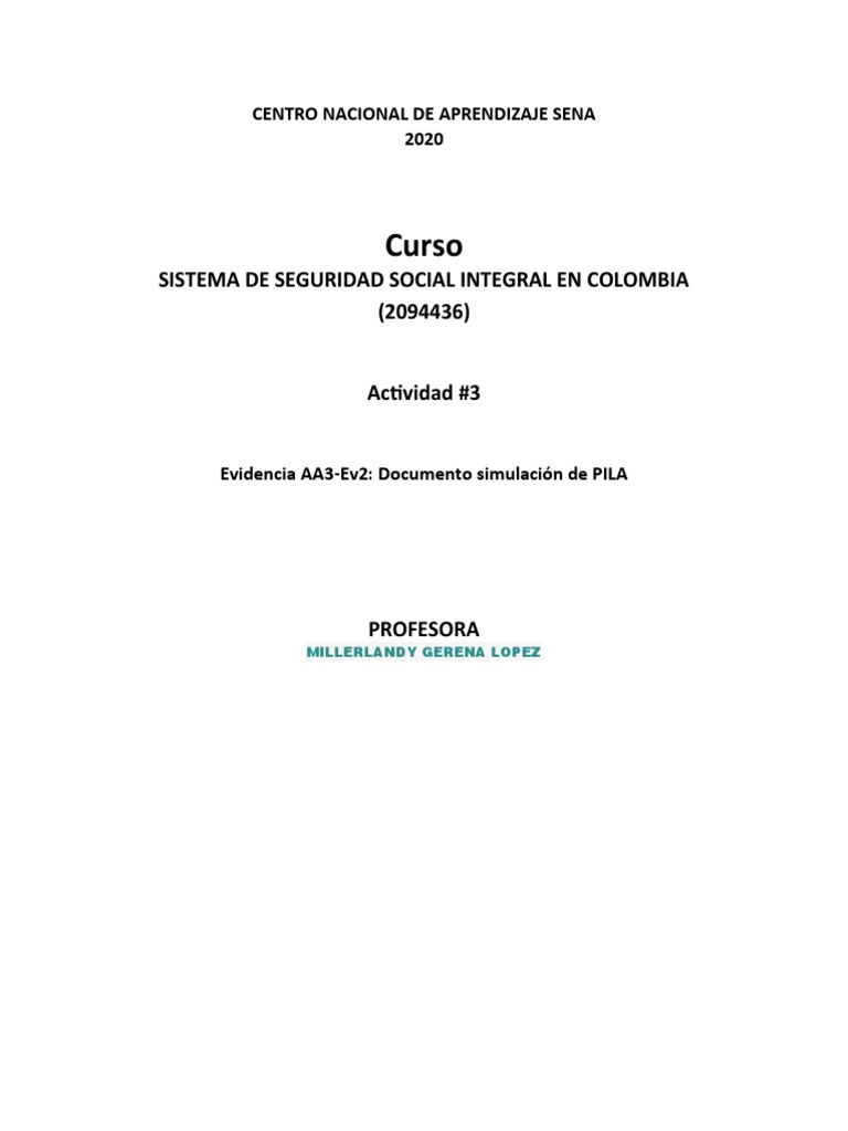 Evidencia AA3 Ev2 Documento Simulacion de PILA | PDF | Pensión | Simulación