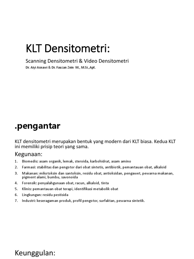 KLT Densitometri:: Scanning Densitometri & Video Densitometri | PDF