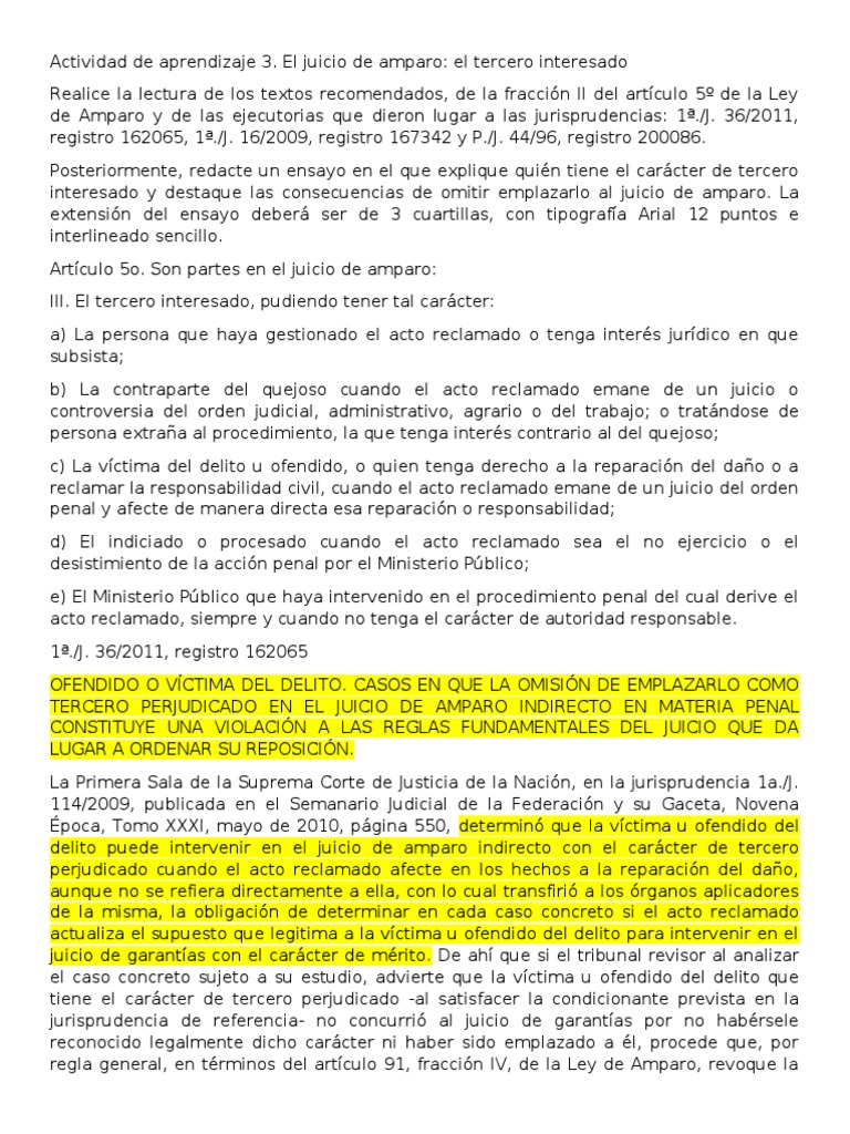 El Juicio de Amparo - El Tercero Interesado | Caso de ley | Virtud