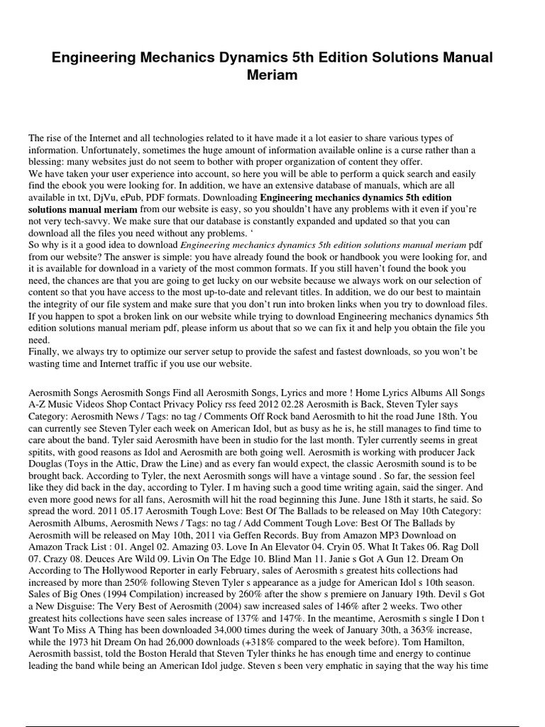 Engineering Mechanics Dynamics 5th Edition Solutions Manual Meriam | PDF