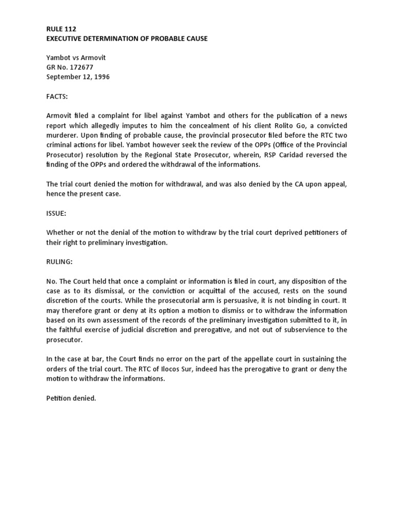RULE 112 Executive Determination of Probable Cause | PDF | Prosecutor ...