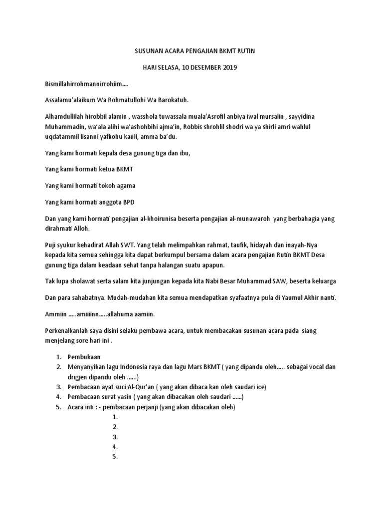 Susunan Acara Pengajian BKMT Rutin | PDF | Seni & Disiplin Bahasa | Kajian Bahasa Asing