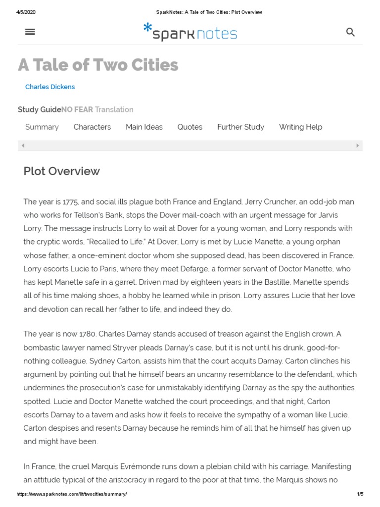 SparkNotes - A Tale of Two Cities - Plot Overview PDF | PDF | A Tale Of ...