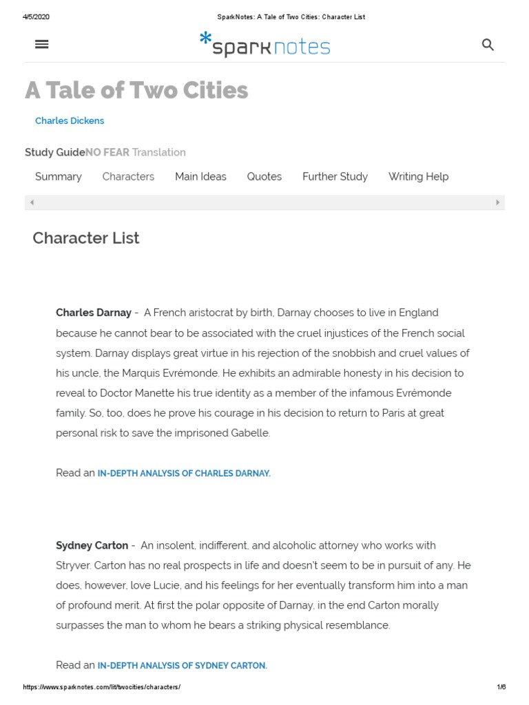 SparkNotes - A Tale of Two Cities - Character List PDF | PDF | A Tale ...