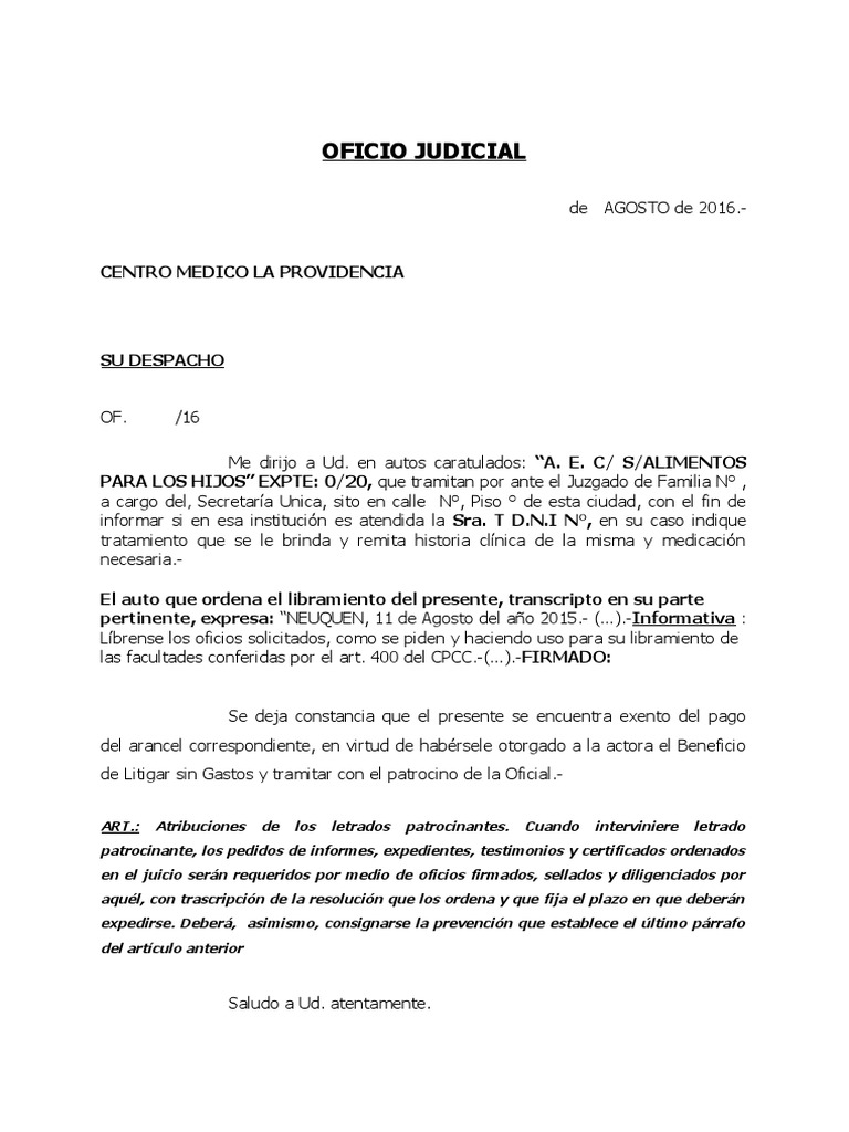 Oficio Judicial Art 400 | PDF | Derecho