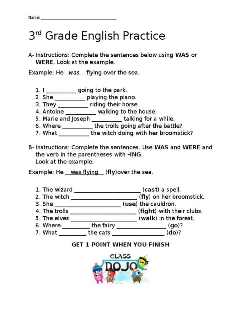 3 Grade English Practice: WERE. Look at The Example | PDF