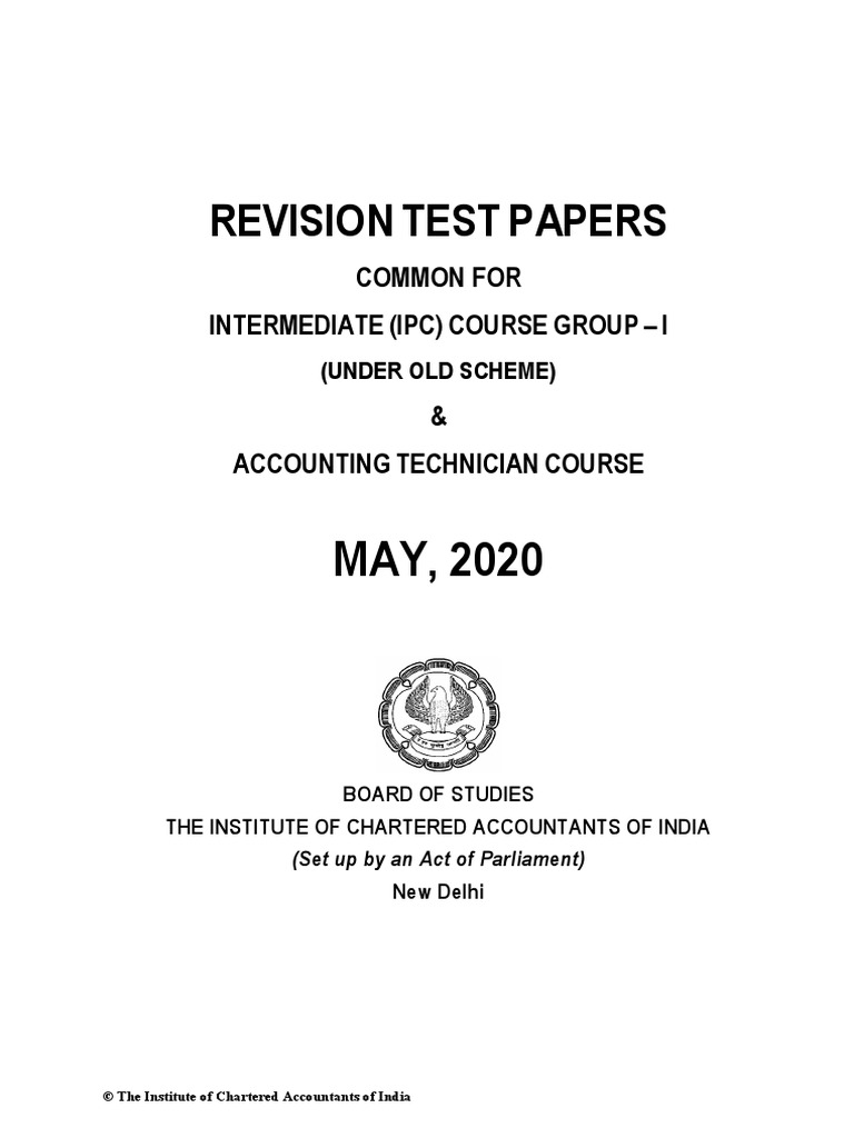 Revision Test Papers: Common For Intermediate (IPC) Course Group - I ...