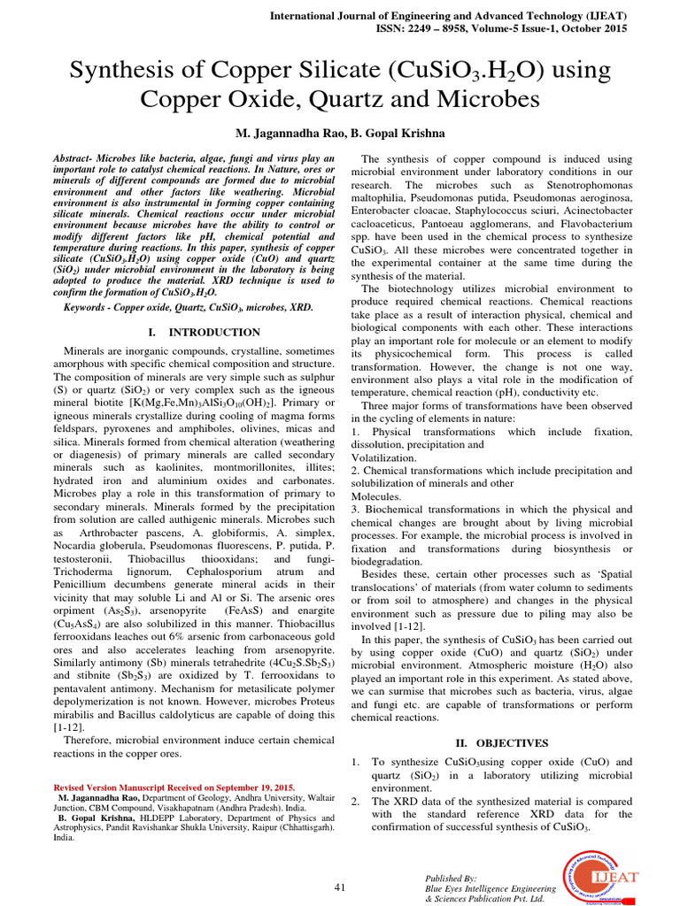 Synthesis of Copper Silicate | PDF | Silicon Dioxide | Minerals