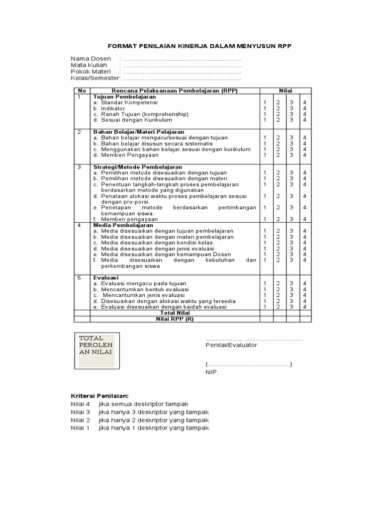 Format Penilaian KINERJA GURU | PDF