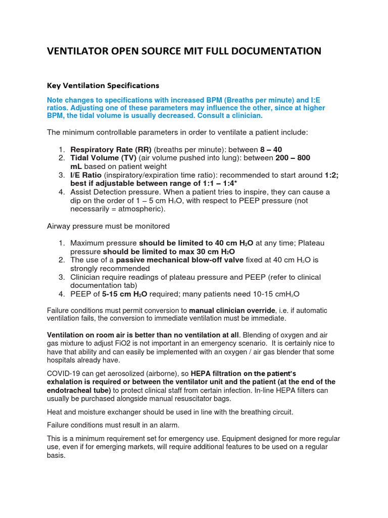 E-VENT Ventilator Documentation MIT | PDF | Breathing | Electric Motor