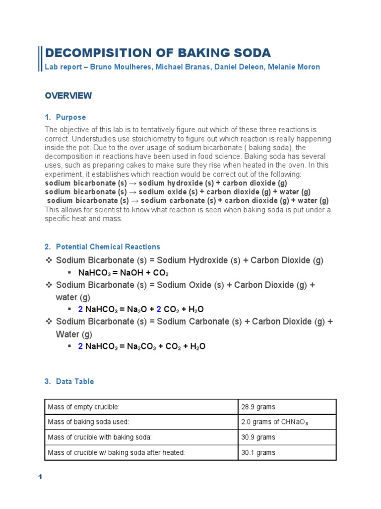 Decompisition of Baking Soda: Lab Report - Bruno Moulheres, Michael ...
