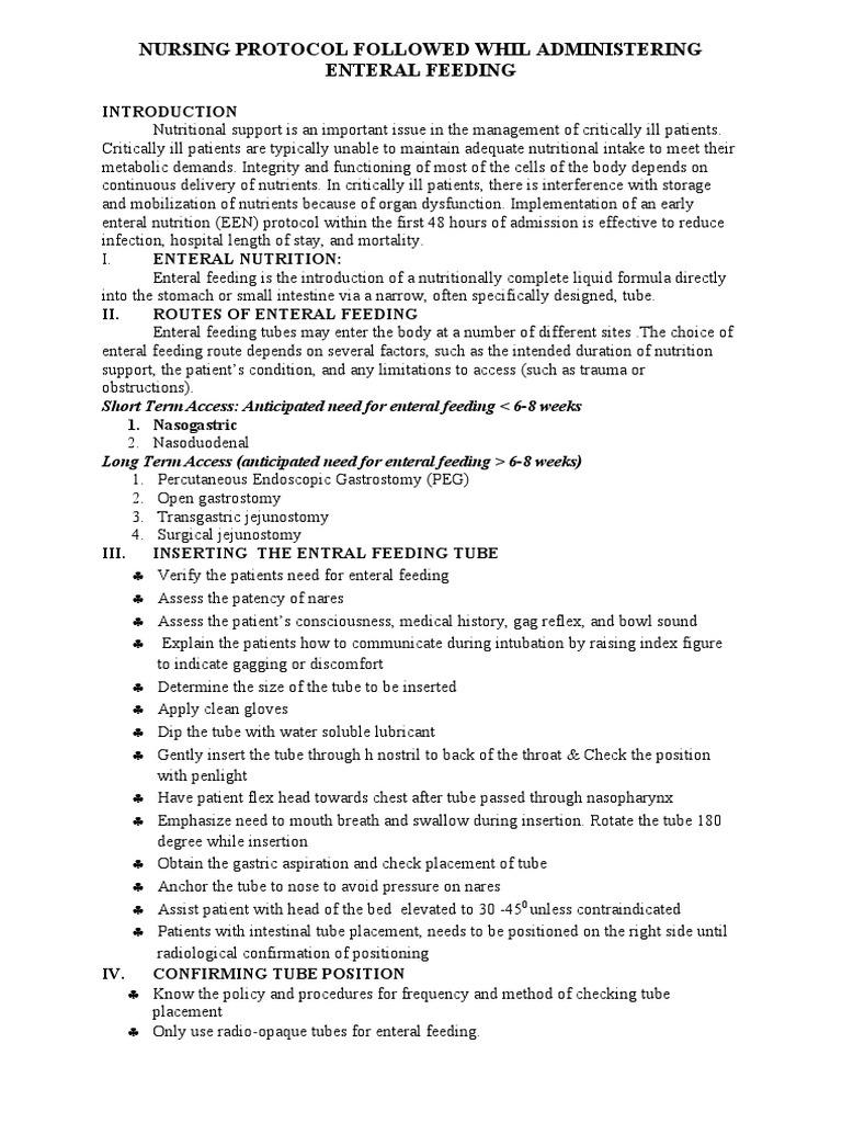 Enteral Feeding Nursing Protocol Guide | PDF | Oral Hygiene | Medical ...