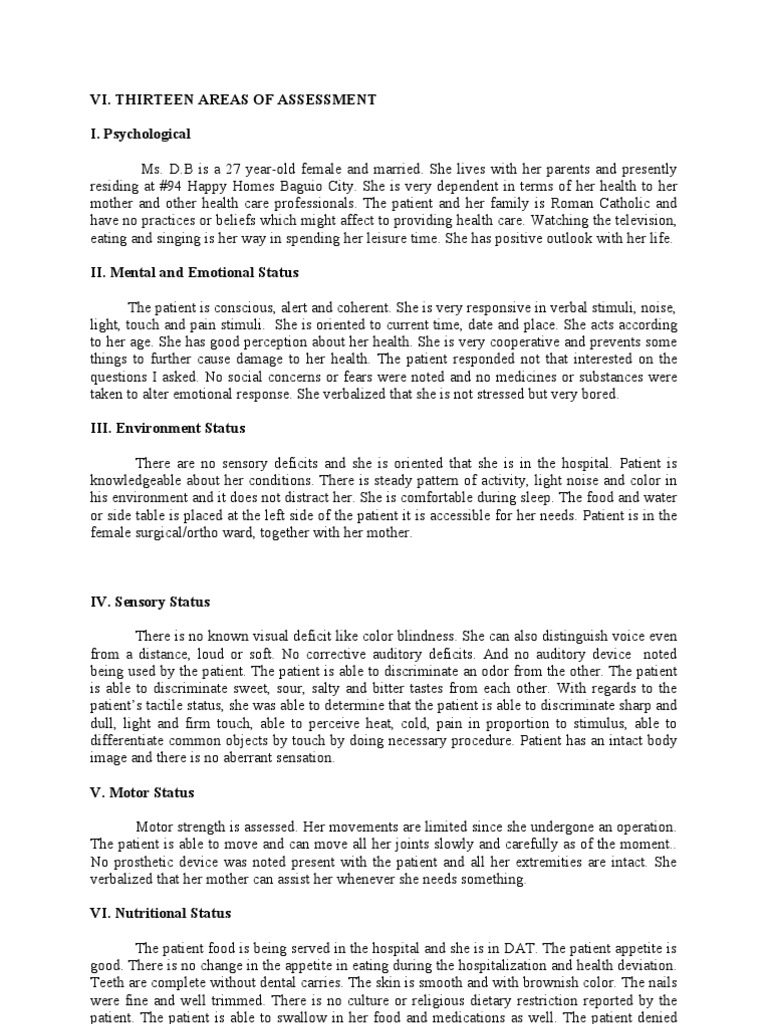 13 areas of assessment | Perception | Taste